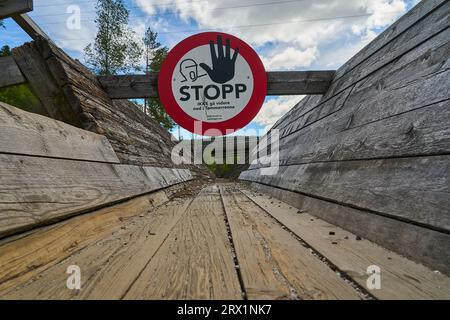 log flume of the historic restored wooden raft channel or timber slide ...