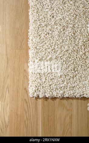 Rug on hardwood oak parquet floor Stock Photo - Alamy