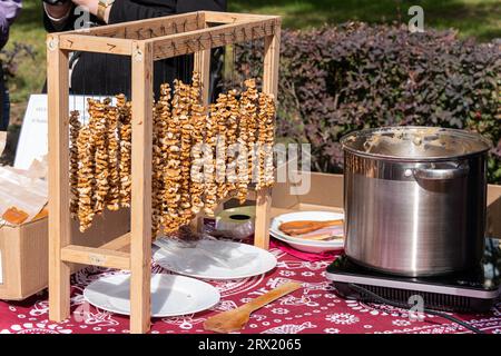 process of preparing of the traditional Armenian sweet Sujuk ...