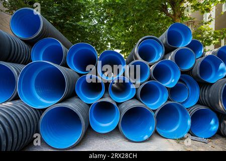 High strength plastic pipe on construction site Stock Photo - Alamy