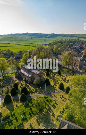 Aerial view of Baslow village, Peak District National Park, Derbyshire ...