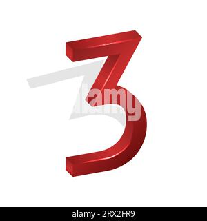 Number three, third, isometric mathematical figure, symbol font in 3d ...