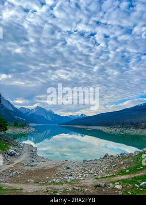 The beautiful Edith Lake along Maligne Road in Jasper National Park in ...