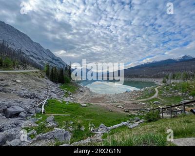 The beautiful Edith Lake along Maligne Road in Jasper National Park in ...