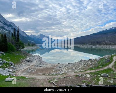 The beautiful Edith Lake along Maligne Road in Jasper National Park in ...