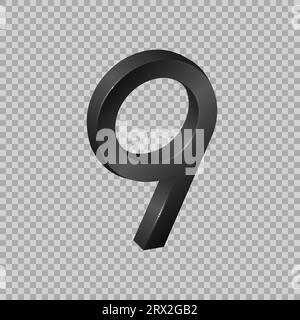 Number nine, ninth, isometric mathematical figure, symbol font in 3d on ...