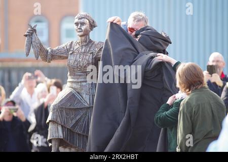 North Shields, 22 September 2023. A new sculpture, The Herring Girl, is ...