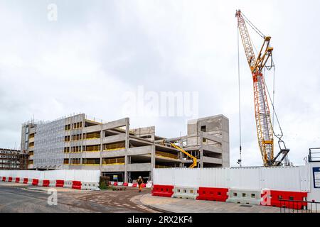 Multi storey car park and bus station under construction in town centre ...