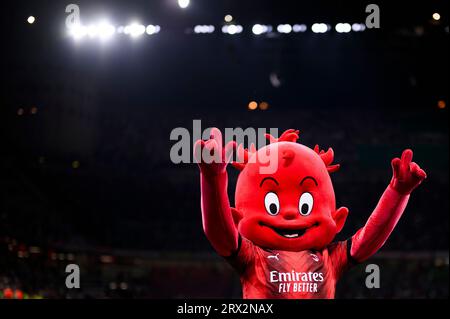 Milanello, devil mascot of AC Milan, gestures at the end of the UEFA ...