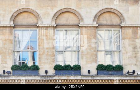 A trio of windows at the Quad Quad bar and restaurant, Old Bank Hotel ...