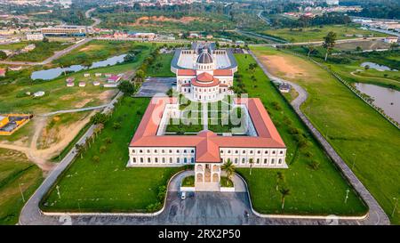 Aerial of the Basilica of the Immaculate Conception, Mongomo, Rio Muni ...