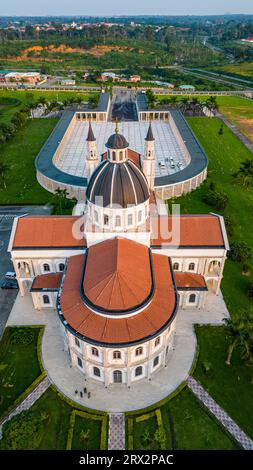 Aerial of the Basilica of the Immaculate Conception, Mongomo, Rio Muni ...