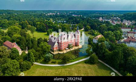 Aerial of Muskau Castle, Muskau (Muskauer) Park, UNESCO World Heritage ...