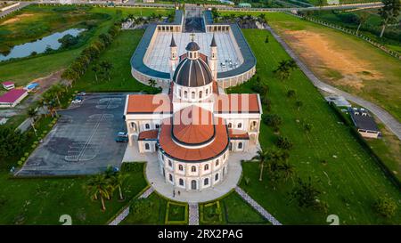 Aerial of the Basilica of the Immaculate Conception, Mongomo, Rio Muni ...