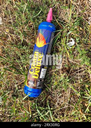 Nitrous oxide can, new urban drug, Bron, France Stock Photo - Alamy