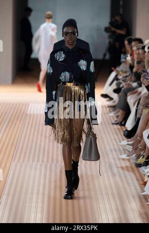 Model Agel Akol walks on the runway at the Carolina Herrera fashion ...