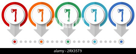Axe vector icons, infographic template, set of flat design symbols in 5 ...