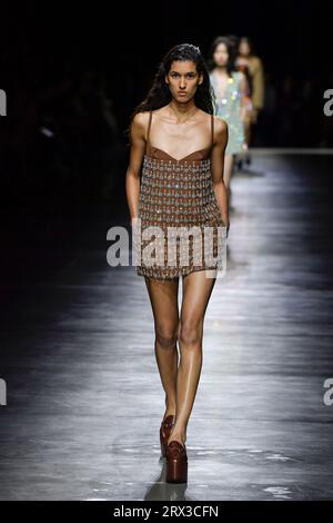 Model Jennifer Matias walks on the runway during the Chanel Ready to ...