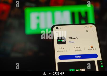 Vigo, Spain. 09 22 2023: Smartphone with the Amazon Music app installer ...