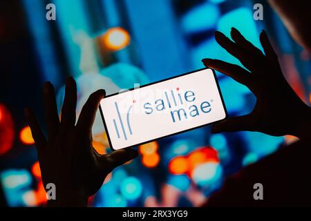In this photo illustration, the Sallie Mae (SLM) logo is displayed on a ...