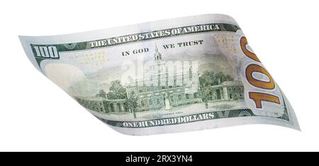 One Hundred Dollar Bill Falling or Floating on Empty Background Stock ...