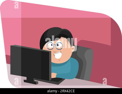 Man working on computer while wearing virtual reality headset isometric ...