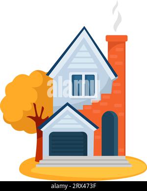 cartoon autumn house on white background in flat style for icon Stock ...