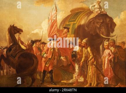 Painting showing Robert Clive, Mir Jafar and his son Mir Miran with a ...