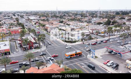 South Gate, California, USA - February 11, 2023: Traffic passes through ...