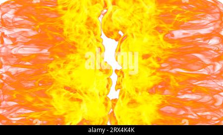 3d illustration. Tongues of flame collide from opposite sides on a ...