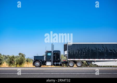 Long carrier black big rig semi truck with extended cab for truck ...