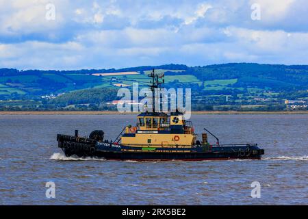 Tug Svitzer Moira heading out to meet container vessel MSC Hong Kong V ...