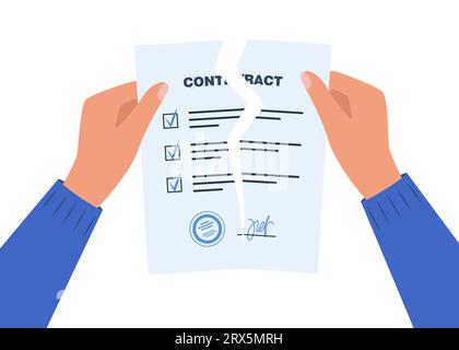 Hands tearing up the contract. Hands holding broken or torn contract ...