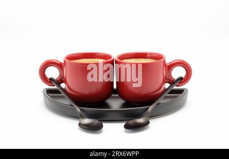 Two red cups filled with strong Americano cut out Stock Photo - Alamy