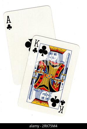 A pontoon hand of playing cards showing an ace and jack of spades on a ...
