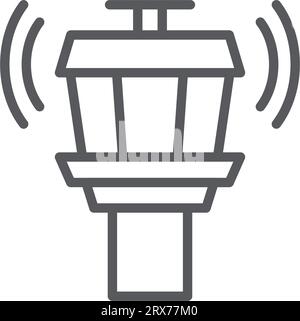 Flight control tower icon in flat style. Navigation monitor vector ...