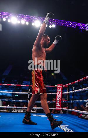 Tommy Fletcher celebrates after winning against Alberto Tapia in the ...