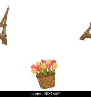 Seamless watercolor Paris background with Eiffel Tower and romantic ...