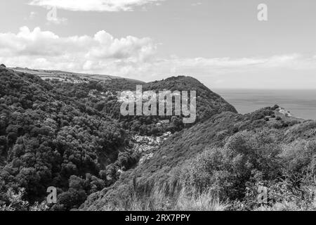View from Beacon Tor on Countisbury Hill of Lynton and Lynmouth in ...