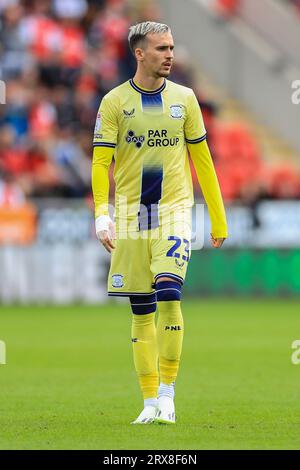 Liam Millar of Preston North End blocks a shot by Greg Docherty of Hull ...
