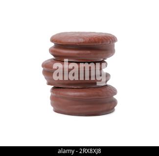 Tasty choco pies isolated on white, top view Stock Photo - Alamy