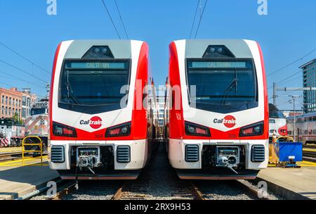 Modern Caltrain electric train with San Francisco destination sign ...