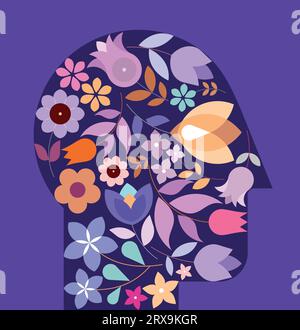 Human head shape design includes many abstract different objects and ...