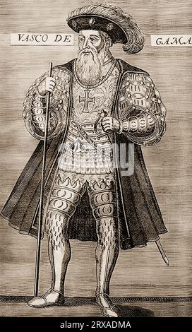 A historic depiction of Vasco da Gama, a Portuguese explorer known for ...