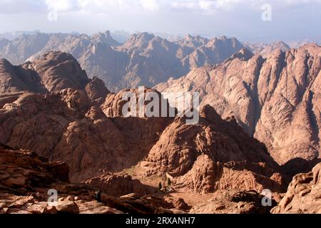 View from Moses Mountain, 2285m, of the barren stone desert, Sinai ...