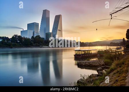 City of Basel, Roche Towers, Switzerland, Black Forest Bridge, motorway ...