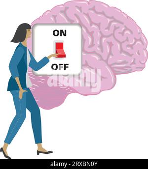 Woman turning off brain with switch. Isolated. Vector illustration ...