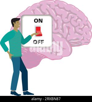 Man turning off brain with switch. Isolated. Vector illustration Stock ...