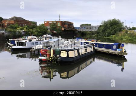 Narrowboats in Doncaster Wharf, river Don, South Yorkshire, England, UK ...