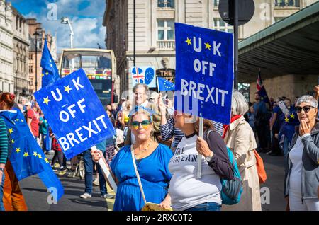 Activists hold European Union flags during the weekly anti-Brexit and ...